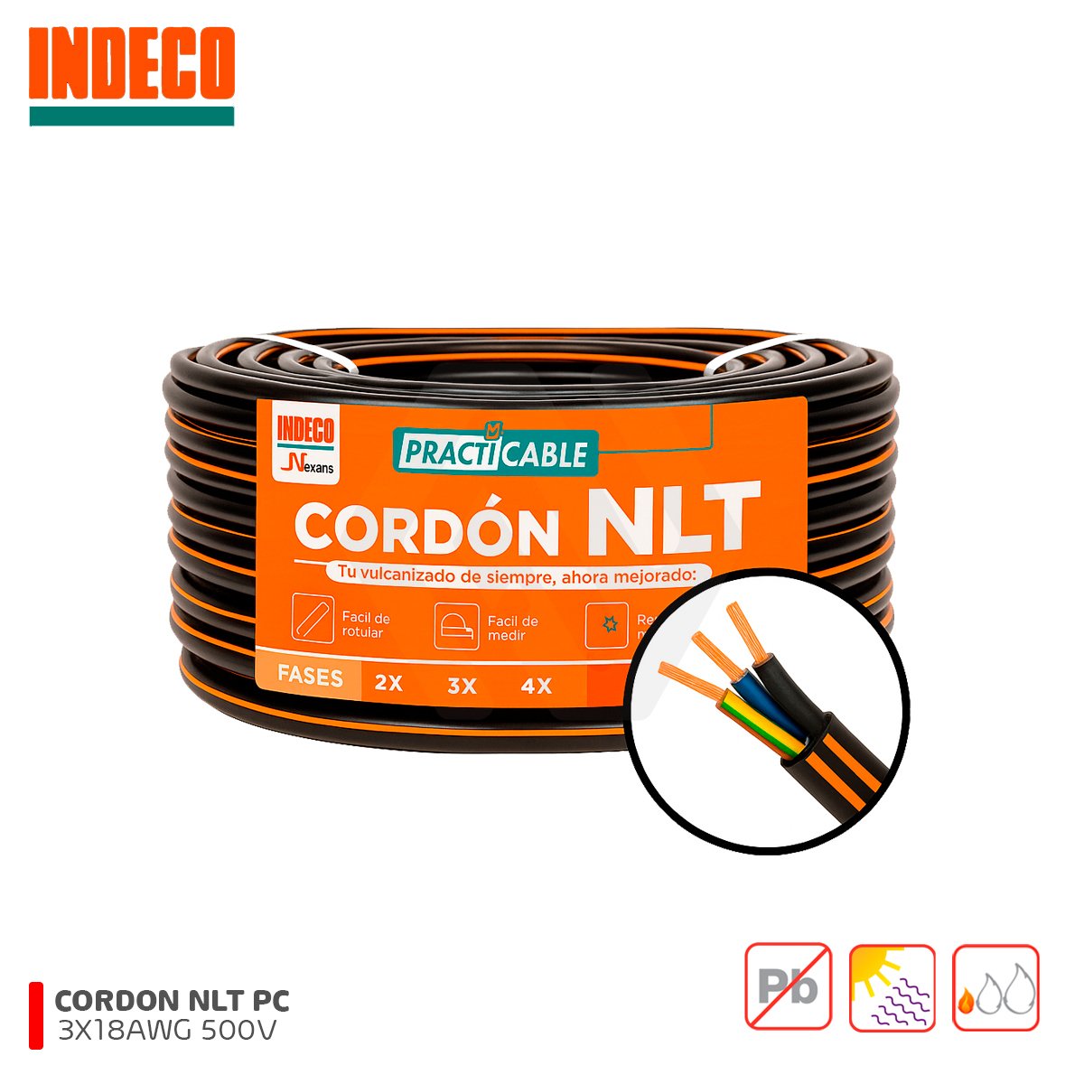 Cable Vulcanizado NLT 3X18AWG 500V PC Indeco - Anyo Electric
