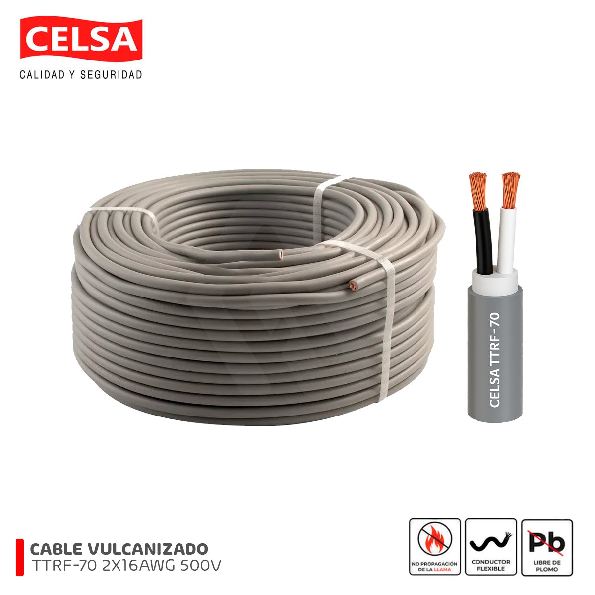 Cable Vulcanizado TTRF-70 2X16AWG 500V Celsa - Anyo Electric